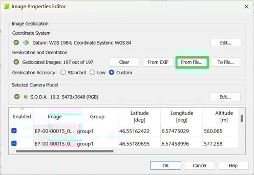 Select Geolocation File - PIX4Dmapper